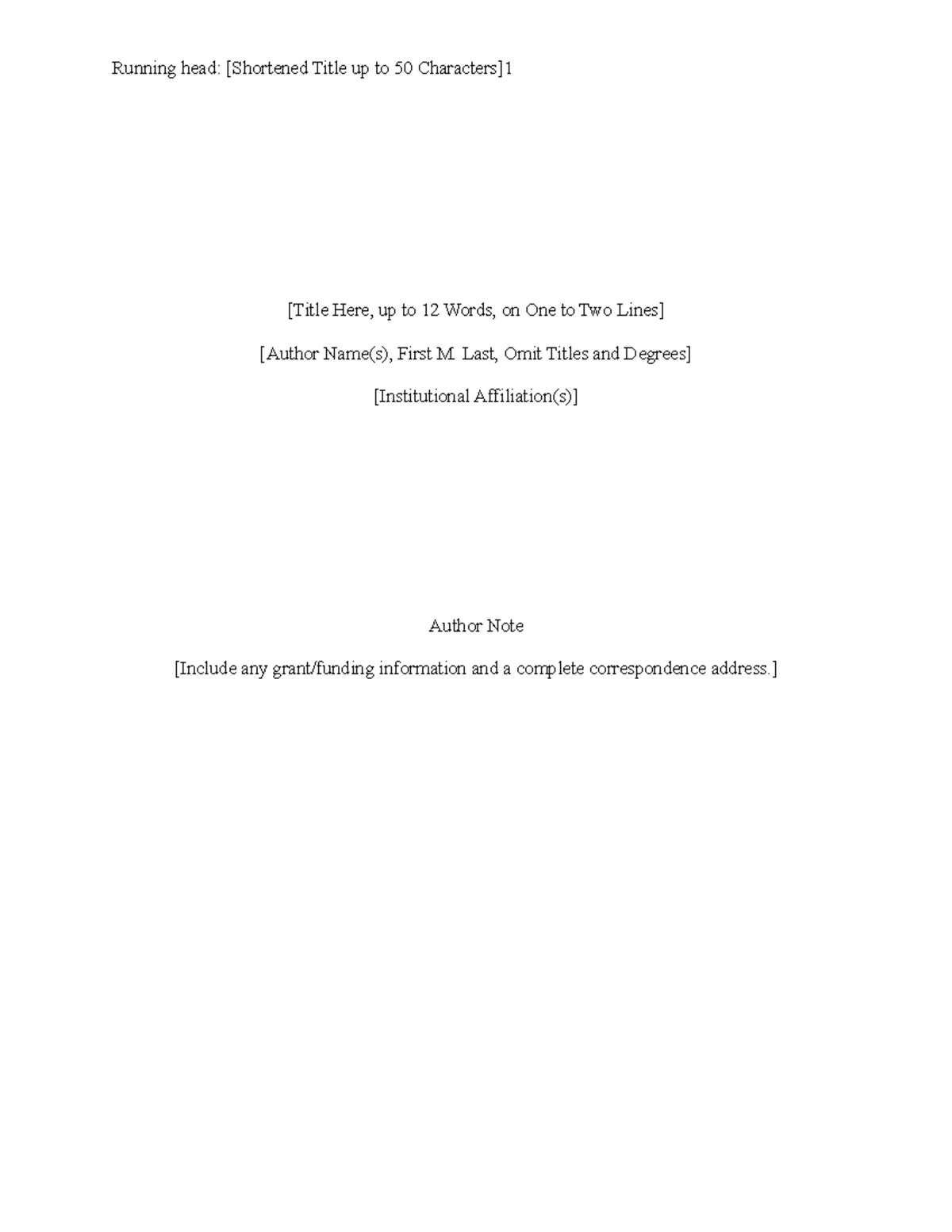 APA 6th Edition Format - Running head: [Shortened Title up to 50 ...