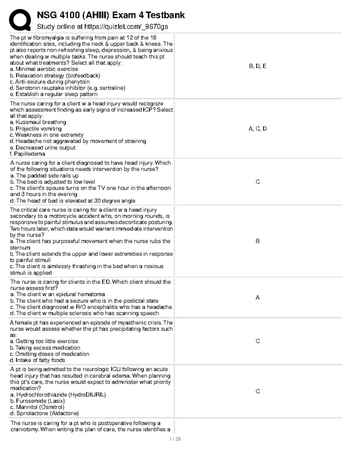 Exam 4 Questions - exam 4 4100 - Study online at quizlet/_9670gs The pt ...