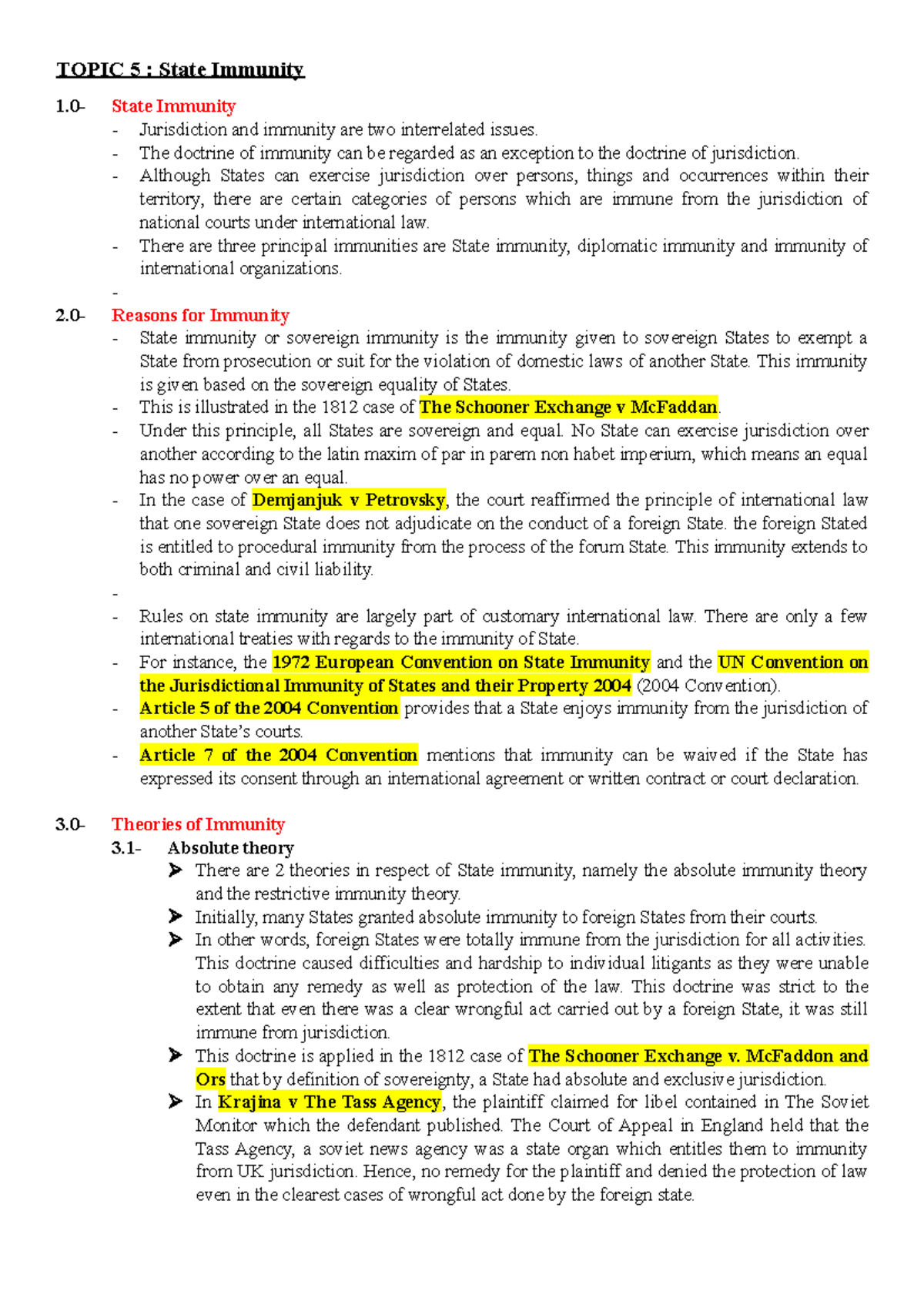 Topic 5 State Immunity - Lecture notes 5 - TOPIC 5 : State Immunity 1 ...
