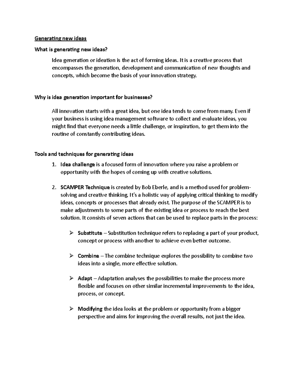 Entrep Report - What is generating new ideas? Idea generation or ...