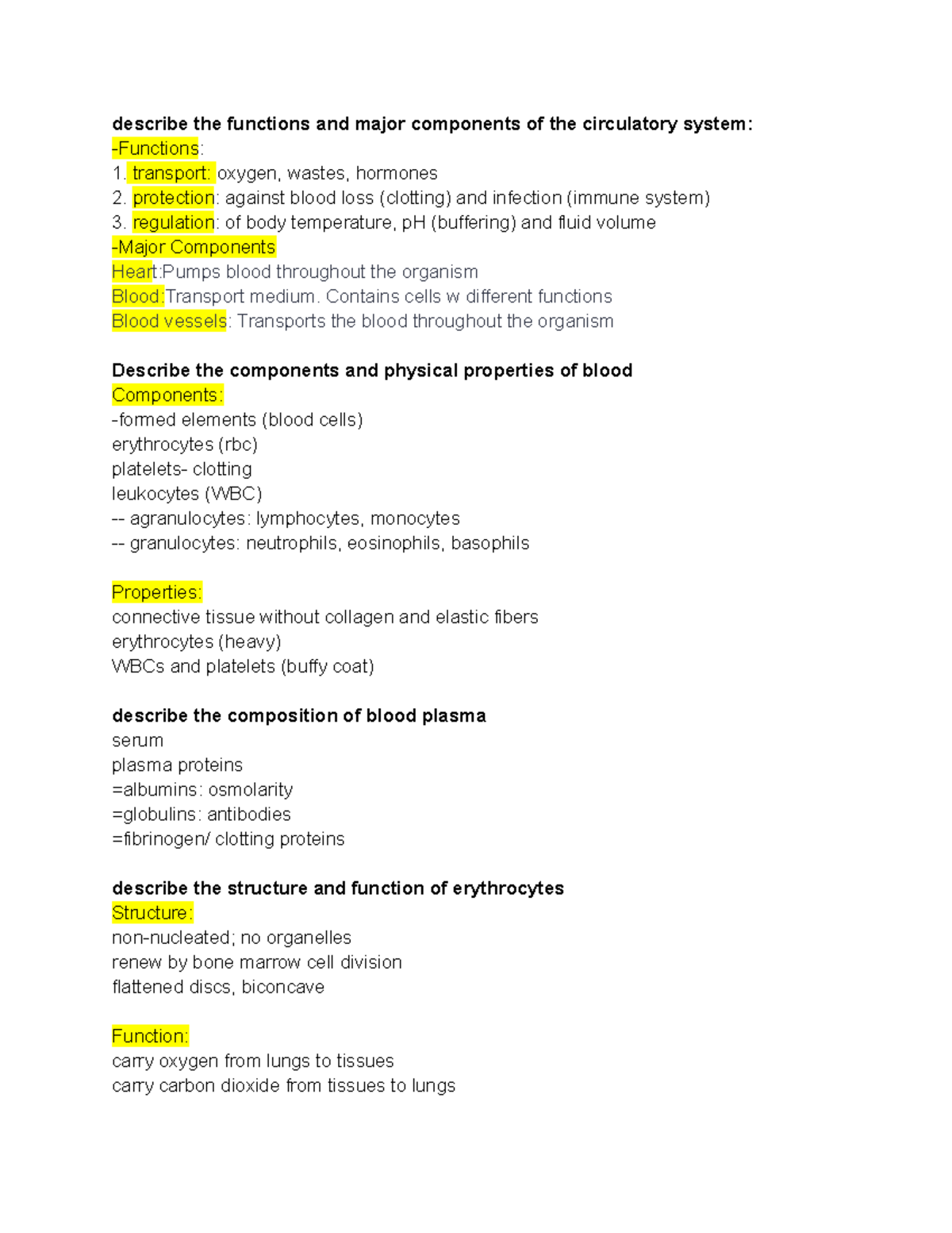 Test 1 Learning Outcomes - describe the functions and major components ...