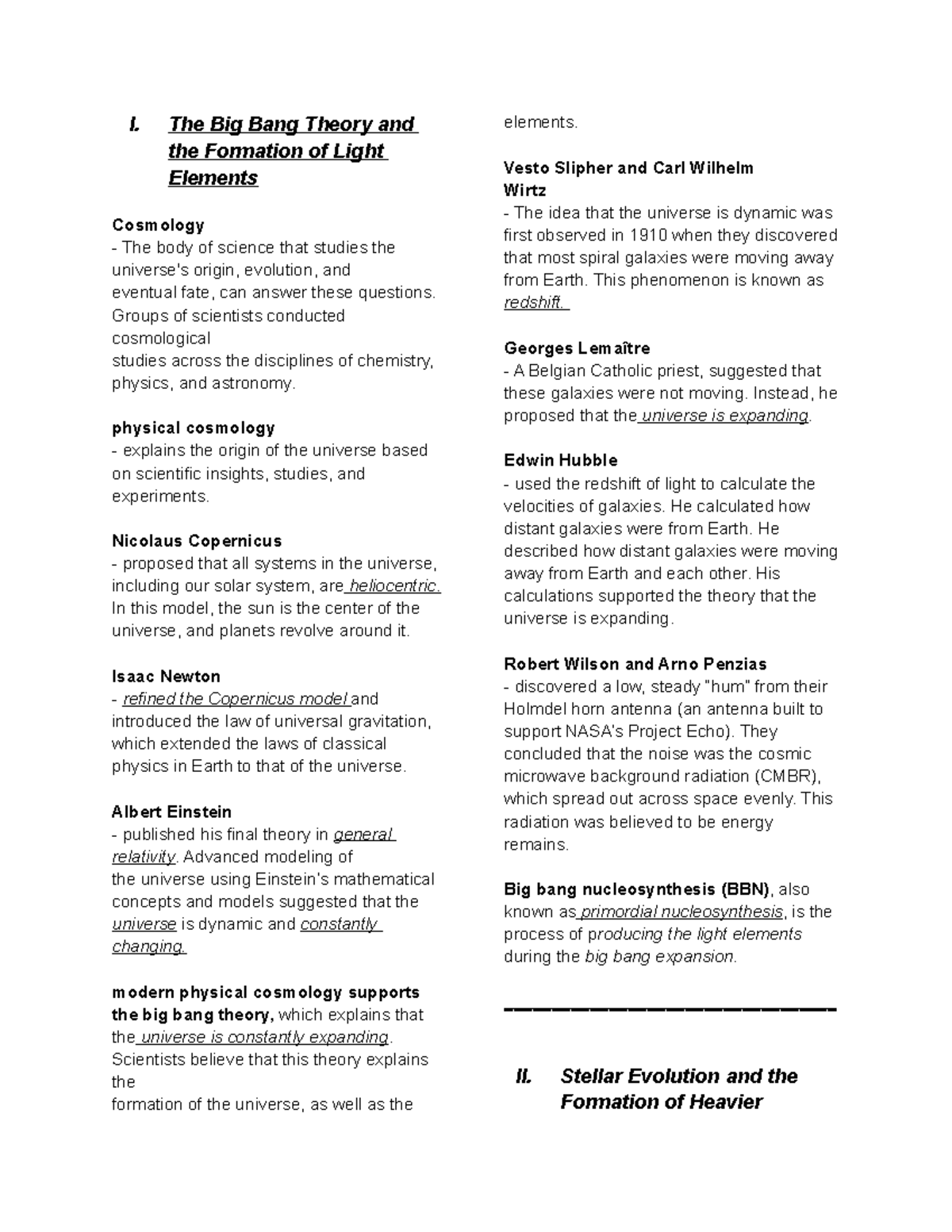 Physical- Science - I. The Big Bang Theory and the Formation of Light ...