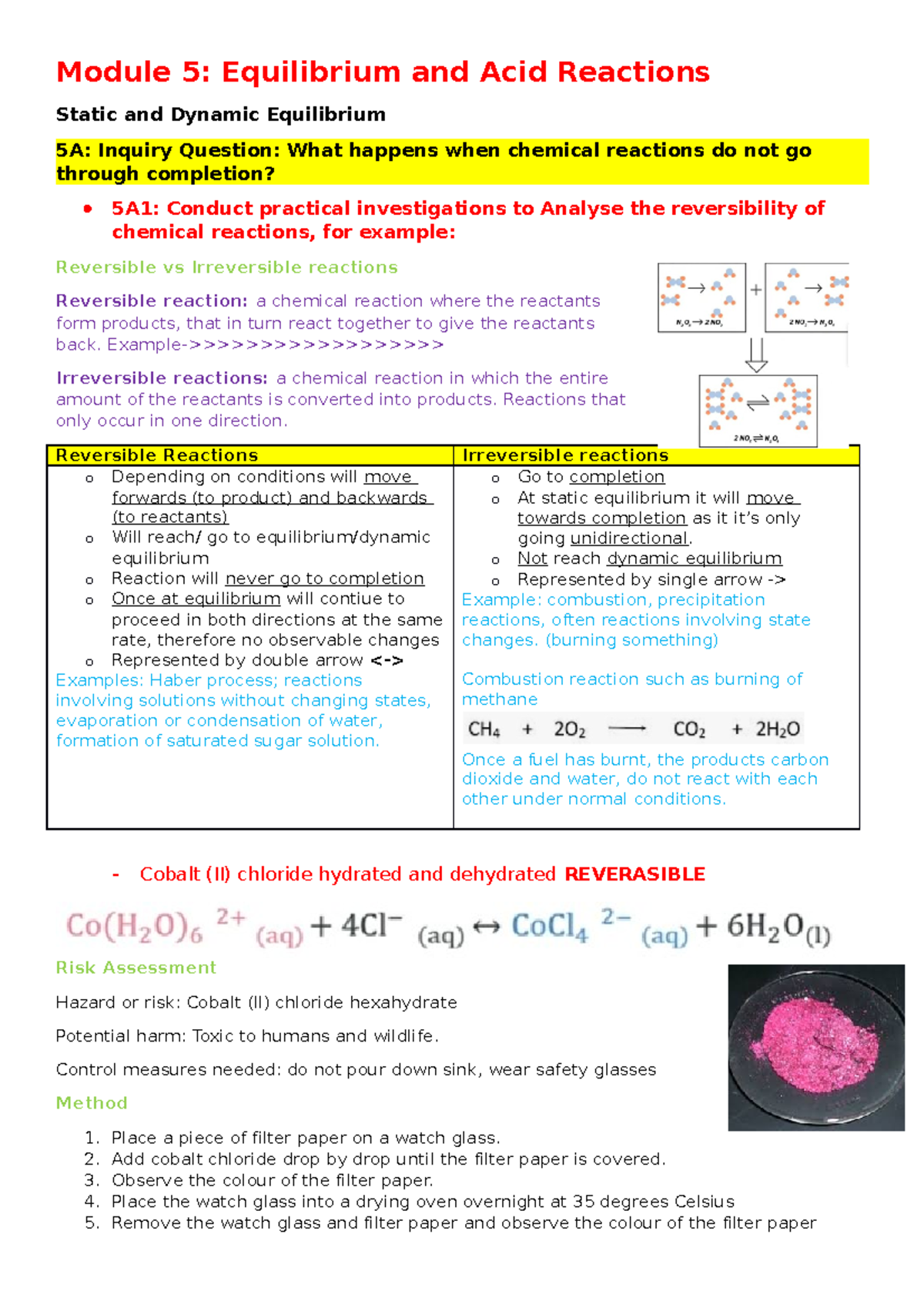 Module 5 notes - Module 5: Equilibrium and Acid Reactions Static and ...