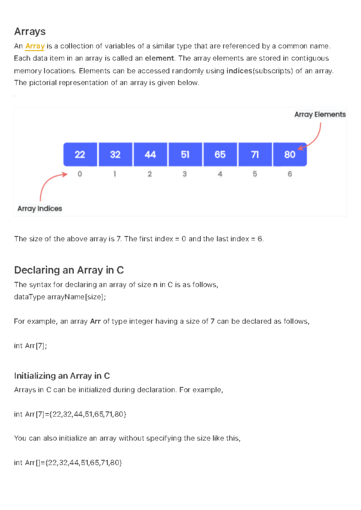 Arrays - short note - Arrays An Array is a collection of variables of a similar type that are ...