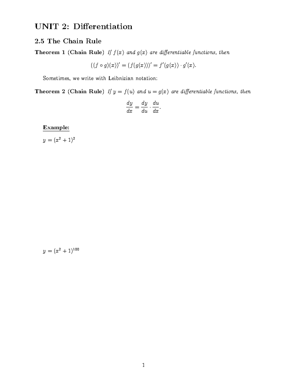 Unit2 - Practice - UNIT 2: Differentiation 2 The Chain Rule Theorem 1 ...