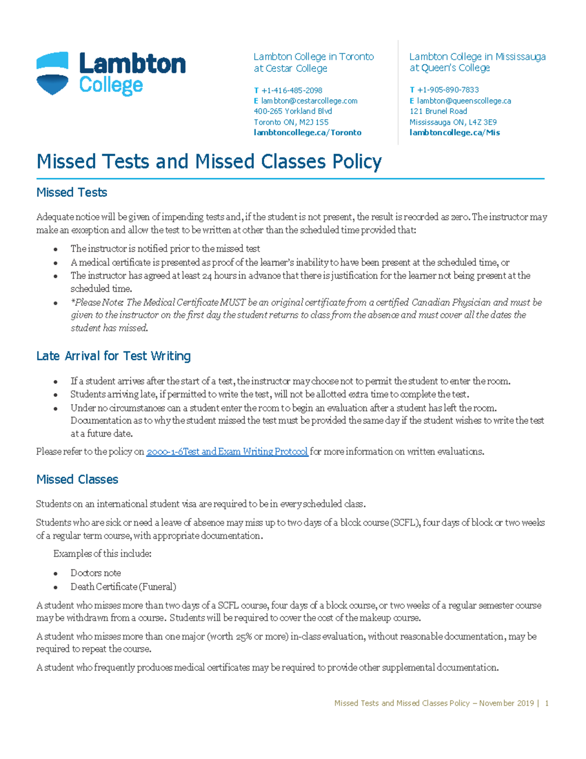 Updated Program International - Student Policies - Missed Tests and ...