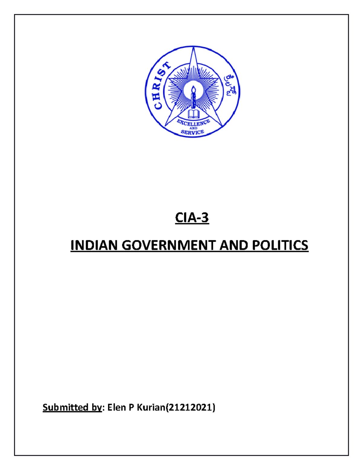 Cia 3 Igp - assignment of essay writing - CIA- INDIAN GOVERNMENT AND ...