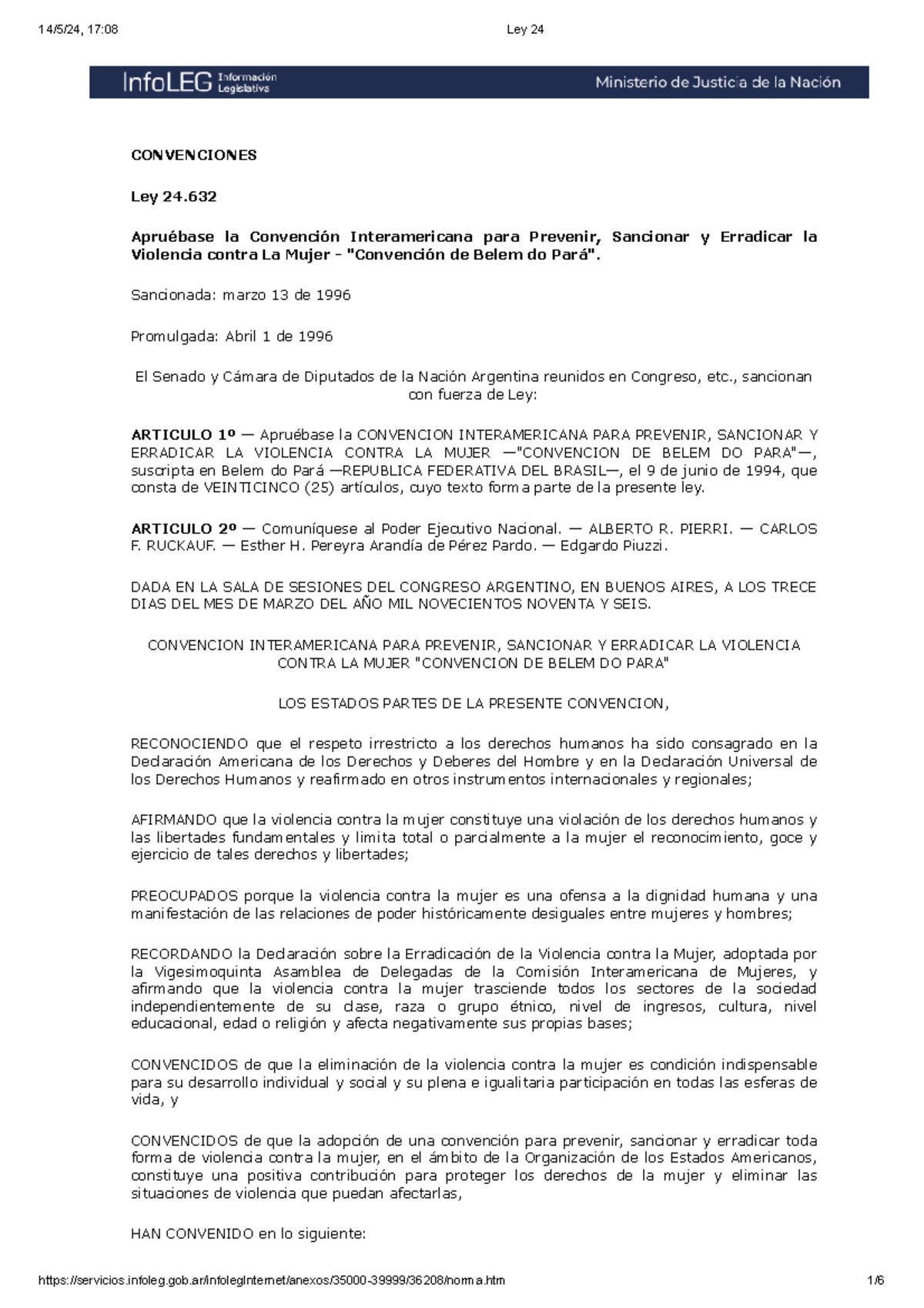 Ley 24 - Ley 24 - CONVENCIONES Ley 24. Apruébase la Convención ...