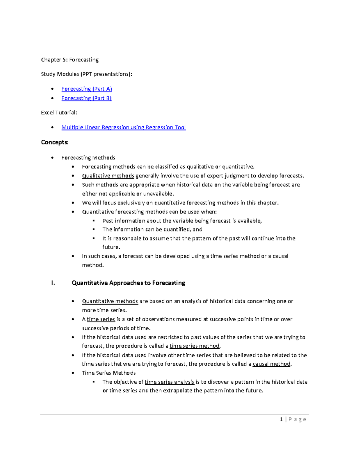 Ch5 Forecasting Notes - Chapter 5: Forecasting Study Modules (PPT ...