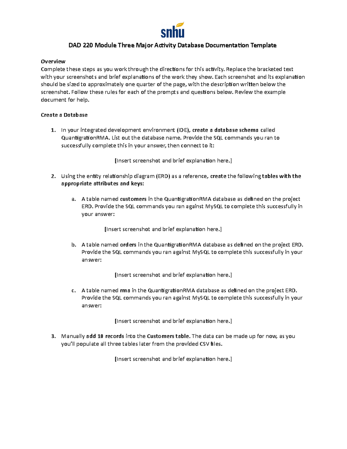 DAD 220 Module Three Major Activity Database Documentation Template ...