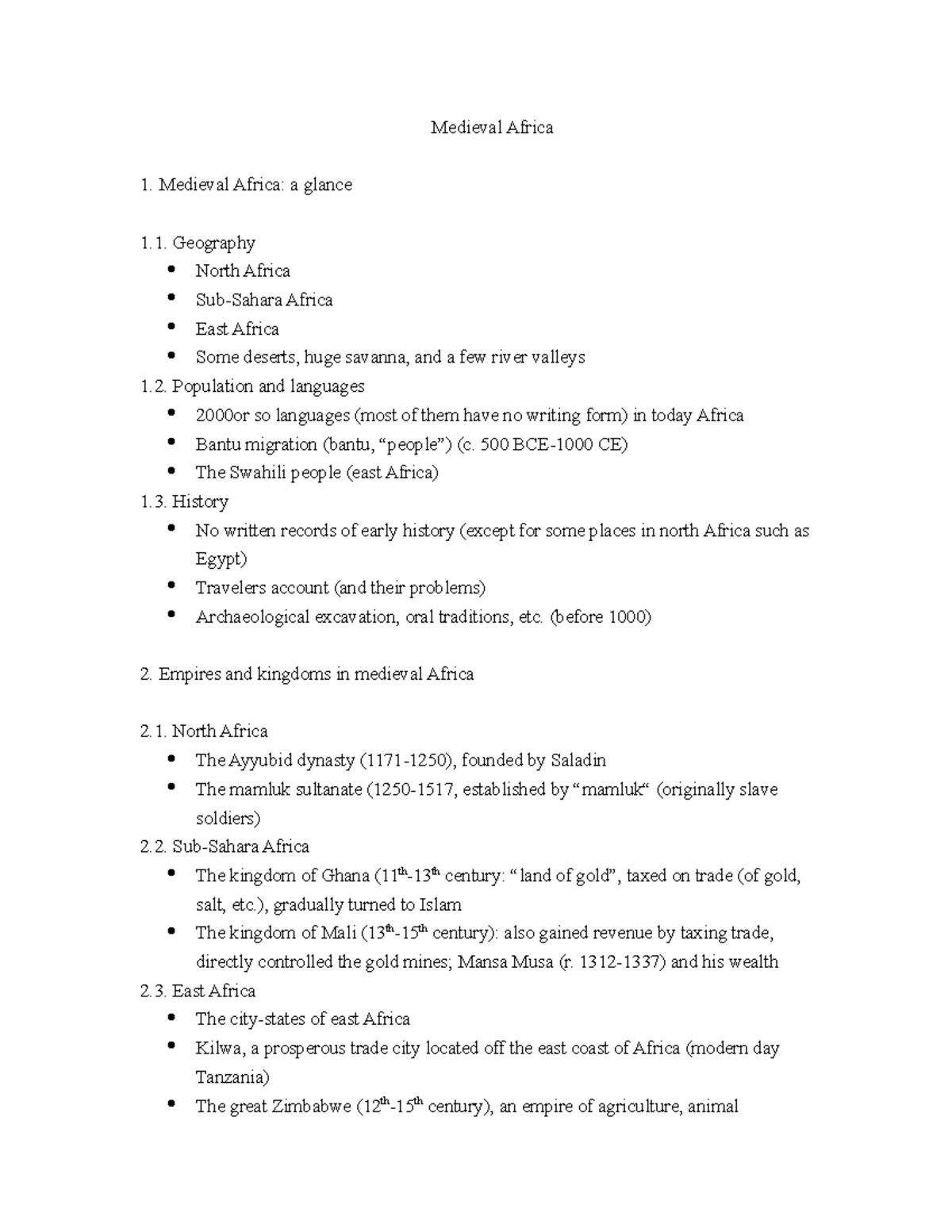 2-25 Medieval Africa - Lecture notes 18 - Medieval Africa 1. Medieval ...