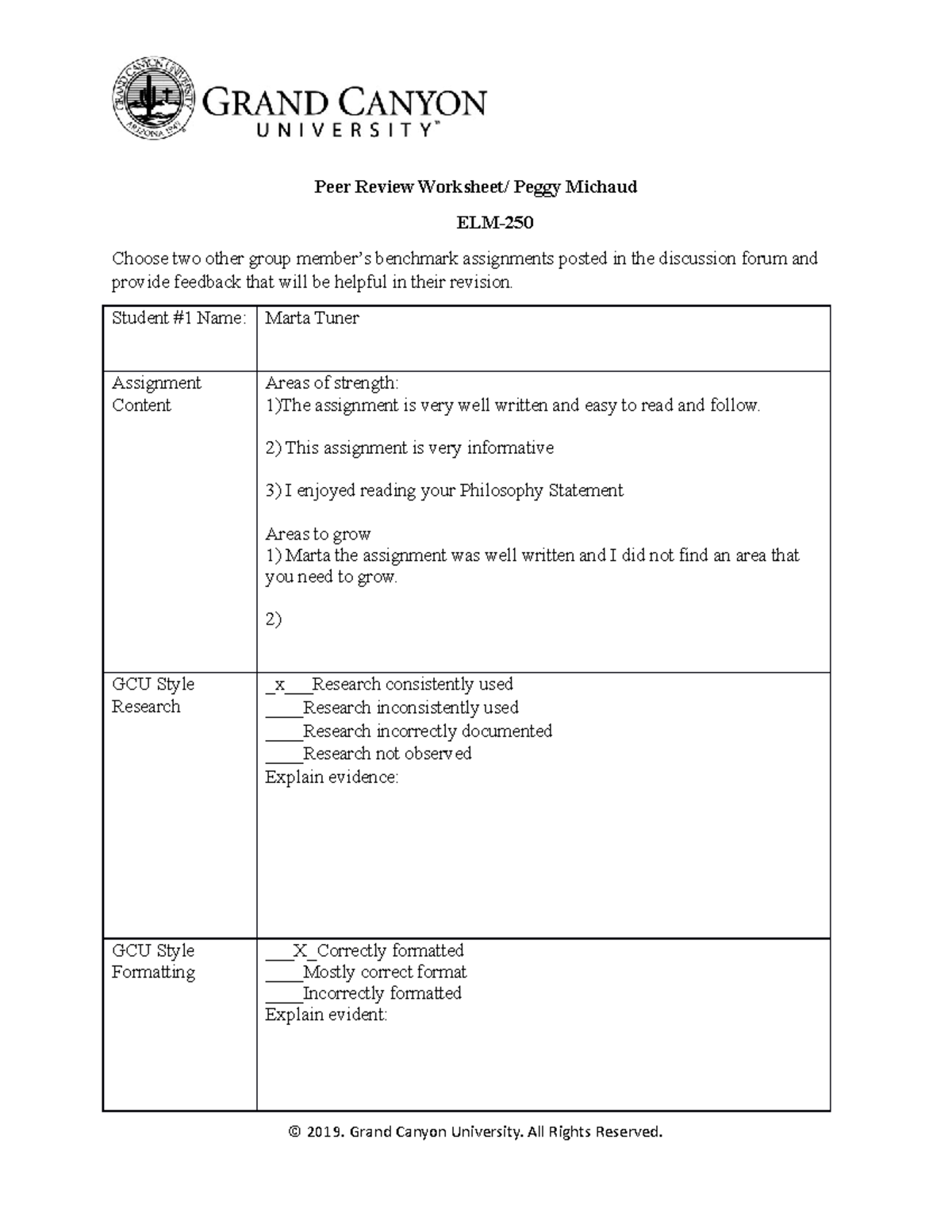 ELM-250 Peer Review Worksheet - Peer Review Worksheet/ Peggy Michaud ...