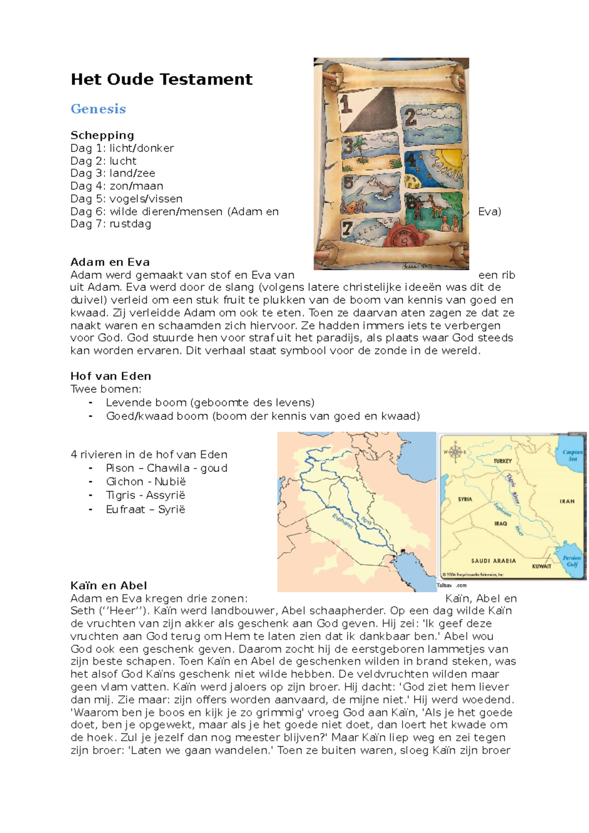 Godsdienst samenvatting - Het Oude Testament Genesis Schepping Dag 1 ...