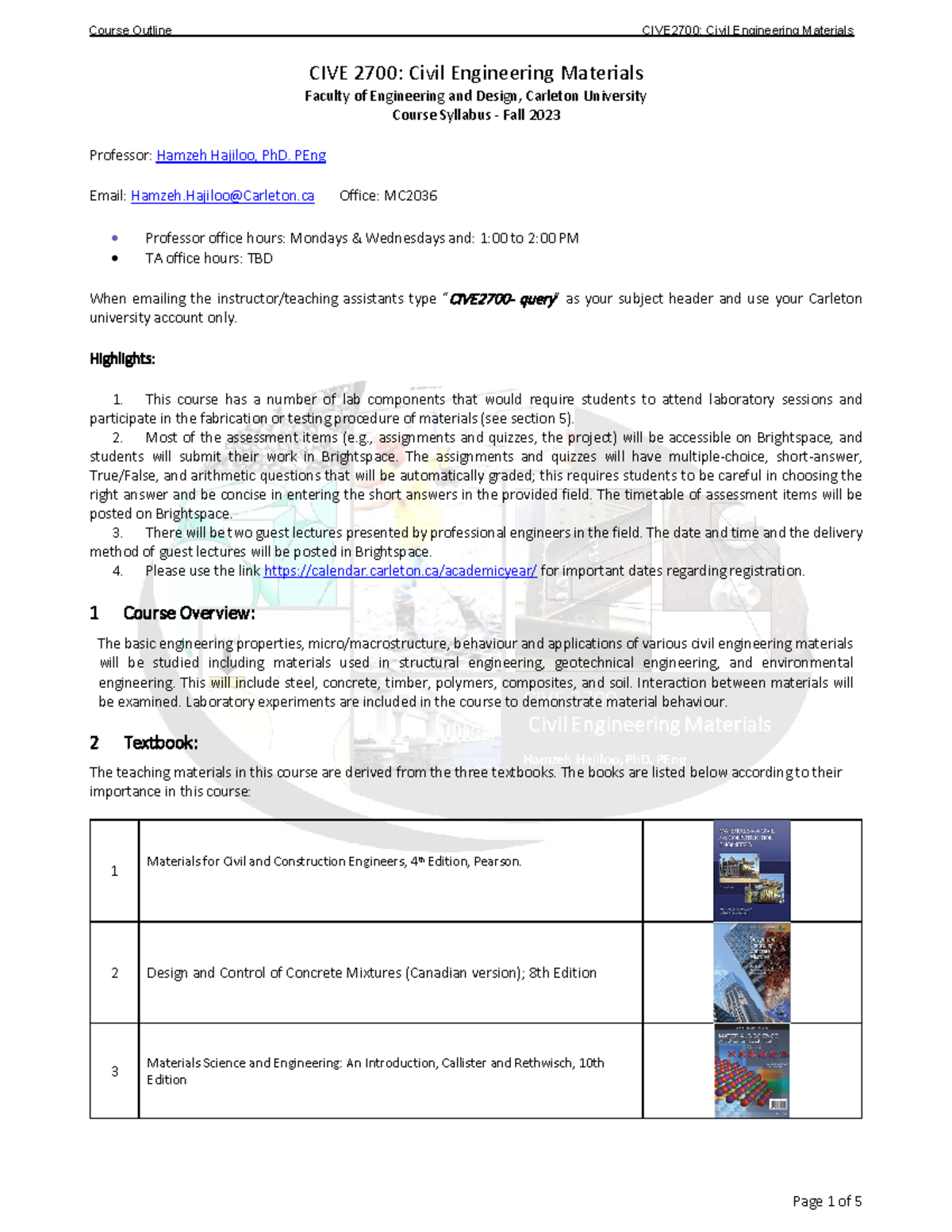 CIVE 2700 course Outline-Fall 2023 - CIVE 2700: Civil Engineering ...