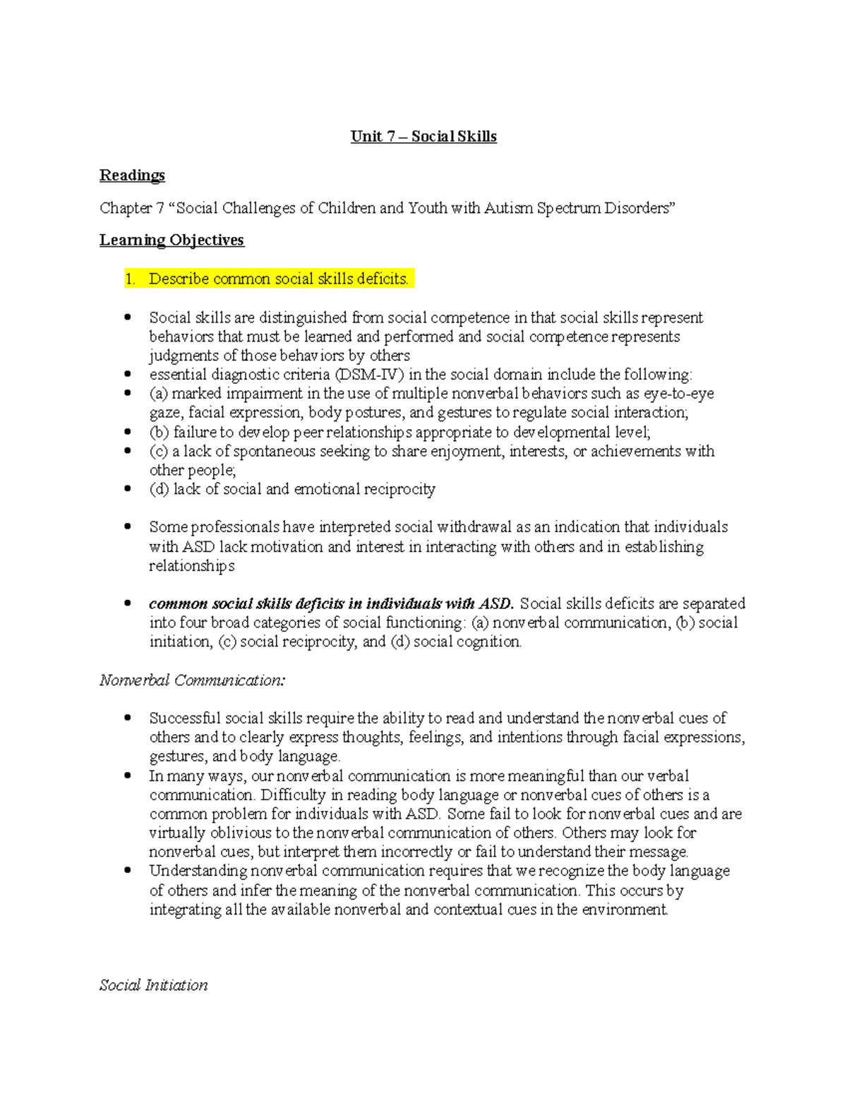 Unit 7 - Social Skills - EDPY 478 Autism Spectrum Disorder Wanda ...