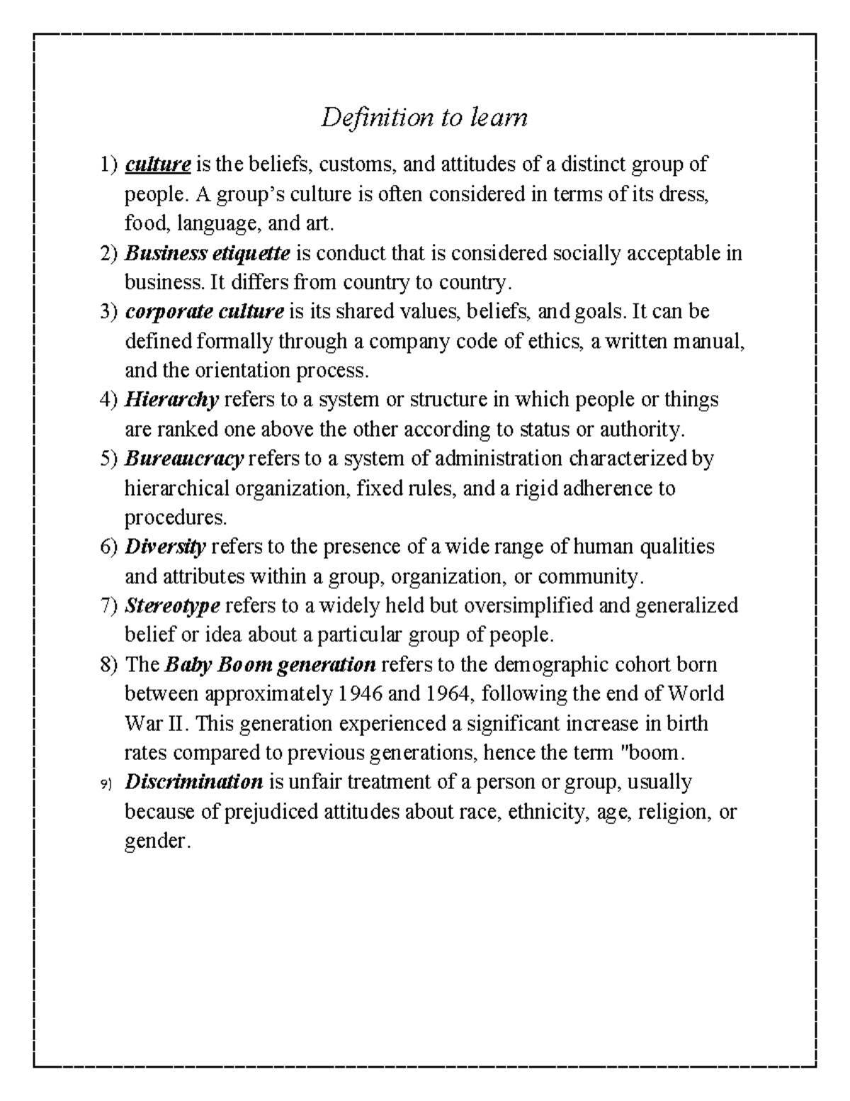 Chapter-16-16 - Burger - Definition to learn 1) culture is the beliefs ...