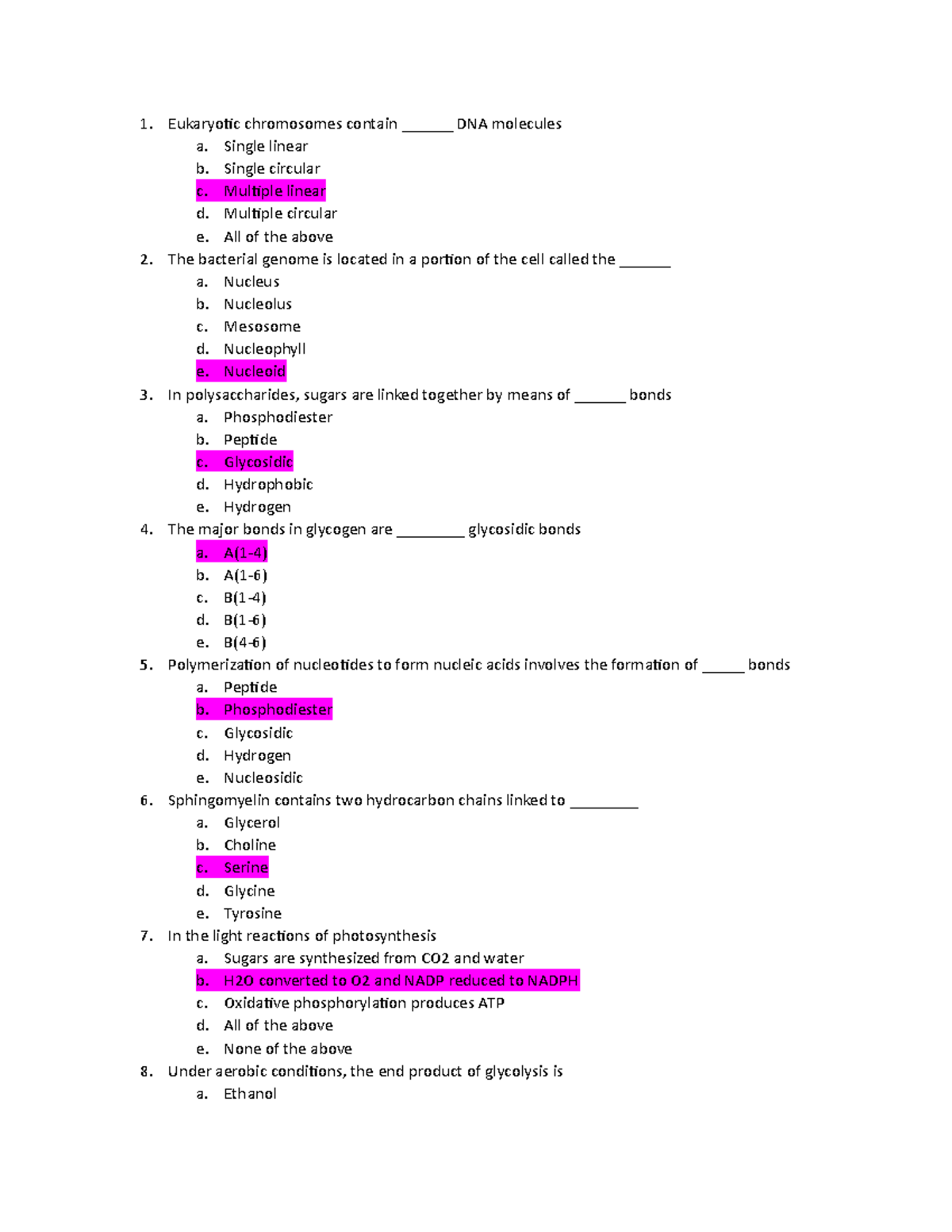 Exam 1 study questions - Eukaryotic chromosomes contain ______ DNA ...