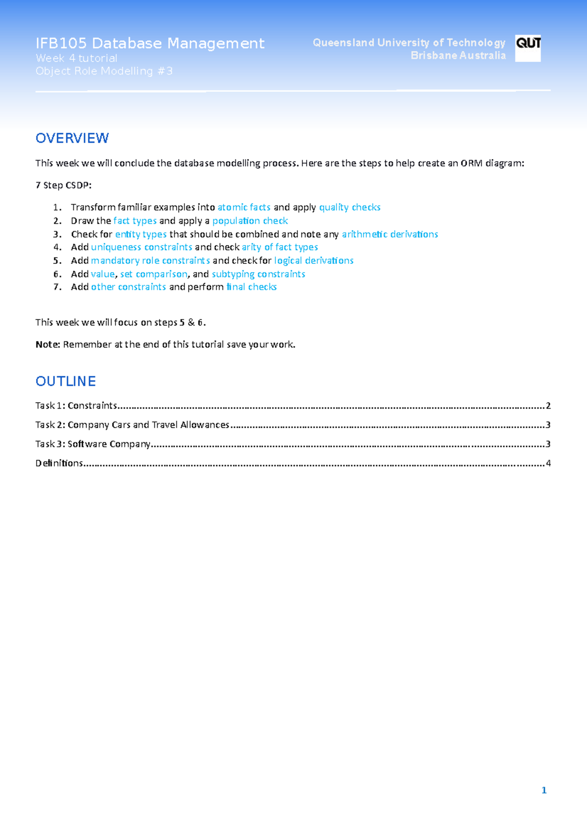 IFB105 tutorial week 4 worksheet - IFB105 Database Management Week 4 ...