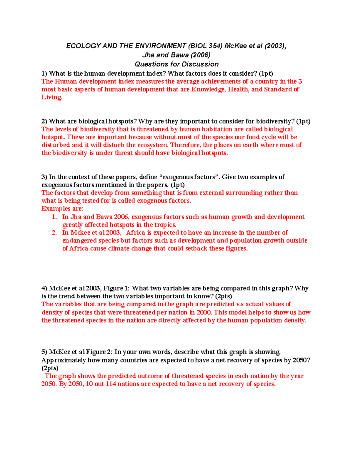 DIscussion#1 Bio354 - Discussion #1 done in lab class. - ECOLOGY AND ...