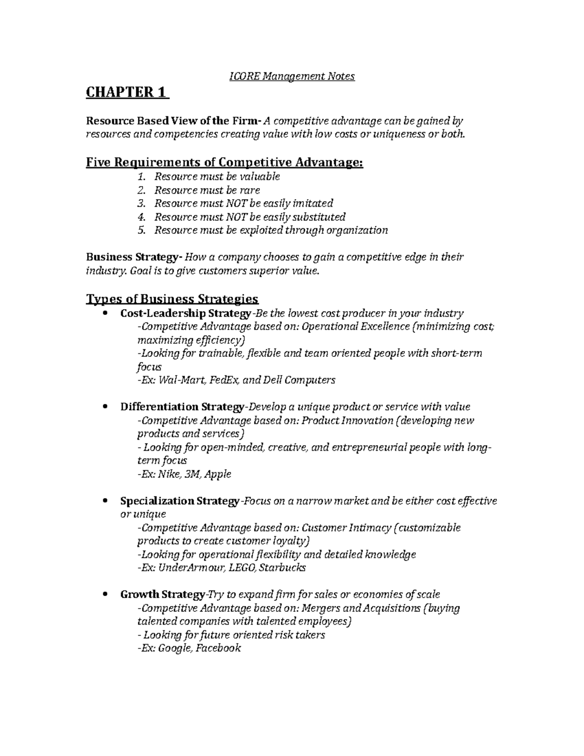Icore Management Notes - ICORE Management Notes CHAPTER 1 Resource ...