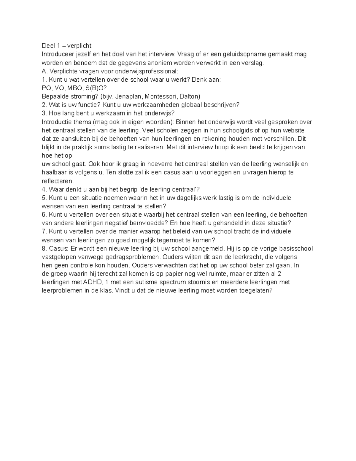 Interview onderwijswetenschappen - Deel 1 – verplicht Introduceer ...