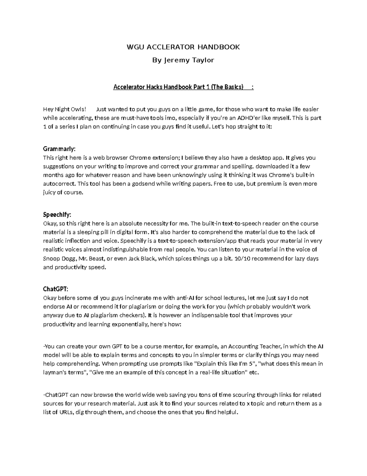 WGU Accelerator Handbook Vol 1. - WGU ACCLERATOR HANDBOOK By Jeremy ...