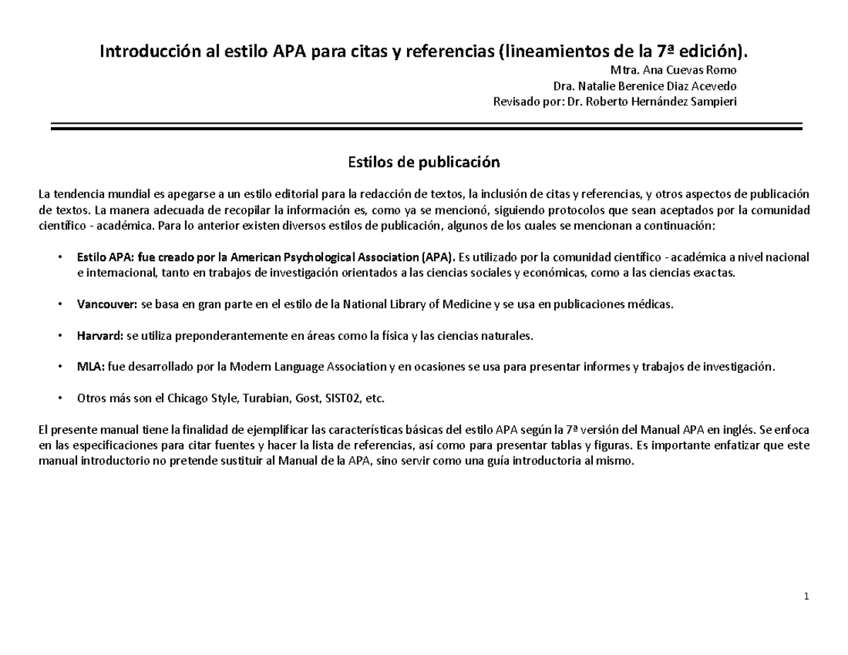 Manual APA 7a edicion - Normas - Introducción al estilo APA para citas y referencias ...
