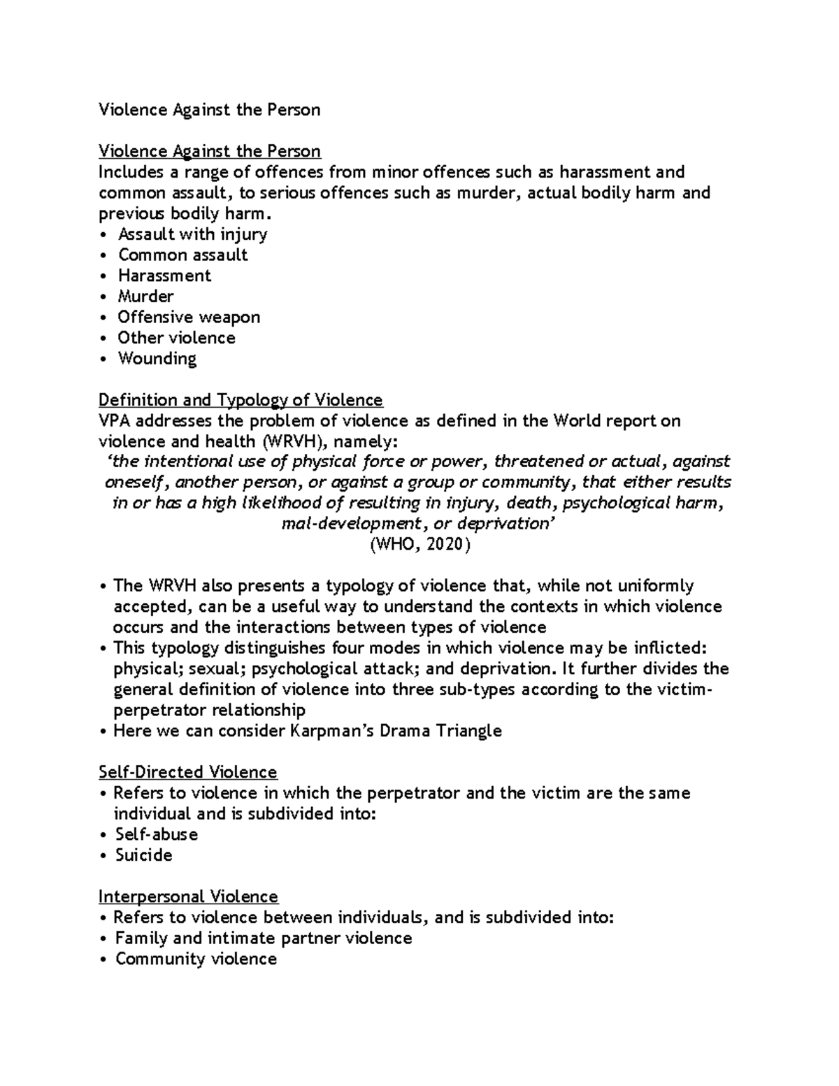 Violence Against the Person - Violence Against the Person Violence ...