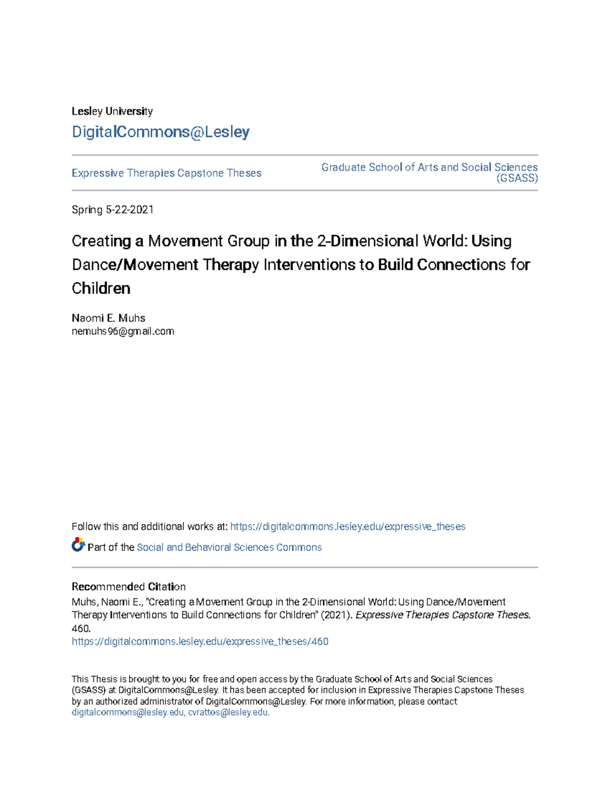 Creating a Movement Group in the 2-Dimensional World Using Dance ...