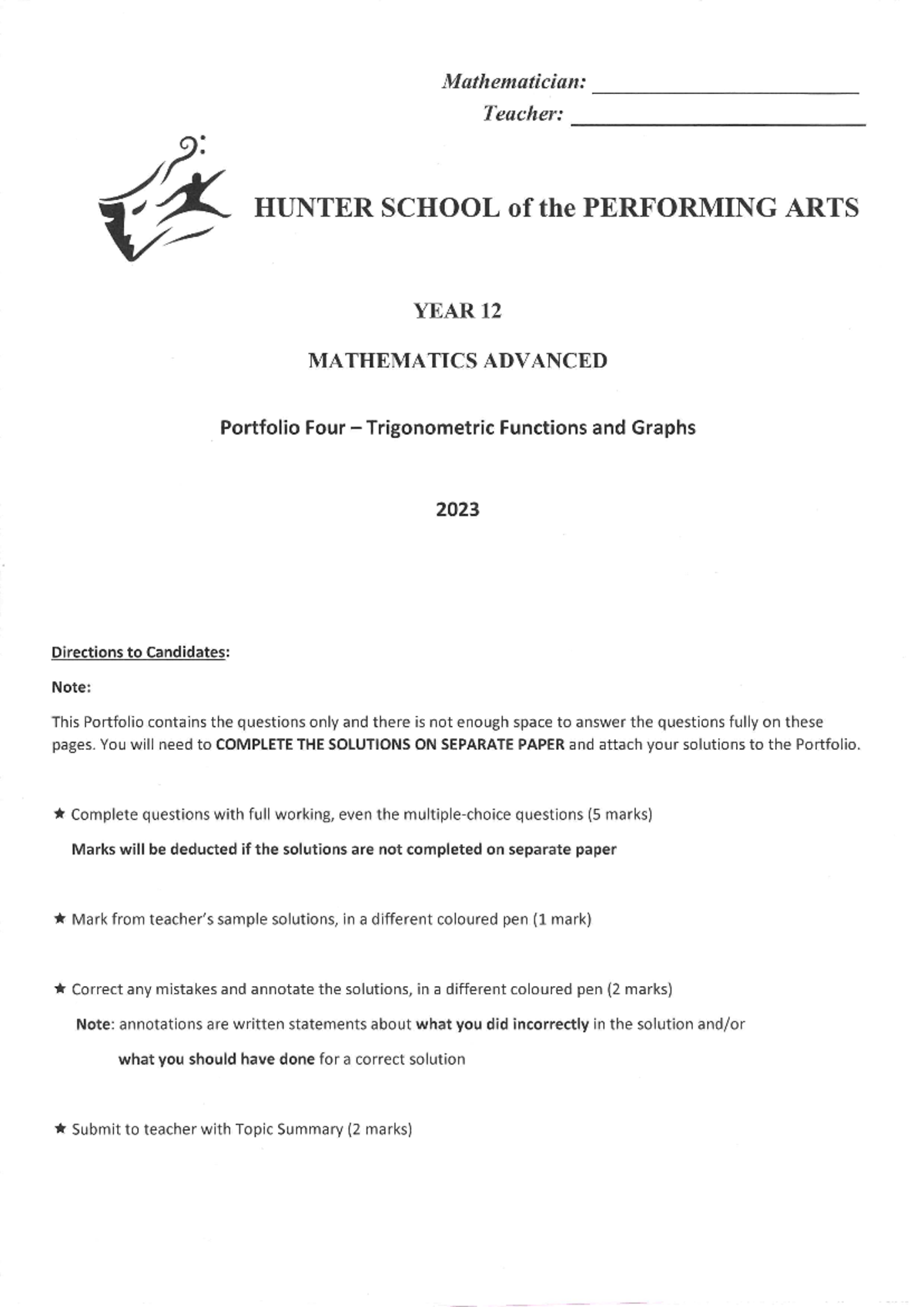 HSC Advanced Portfolio Trig Functions and Graphs - Mathematician ...