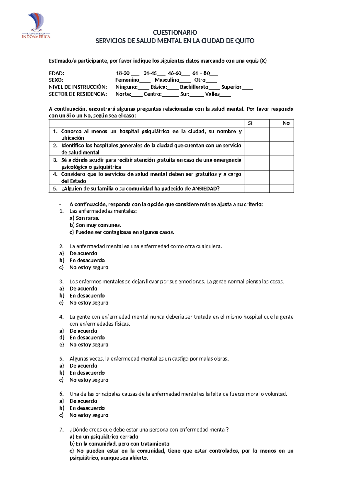 465267276 Cuestionario Salud Mental 2 - CUESTIONARIO SERVICIOS DE SALUD ...