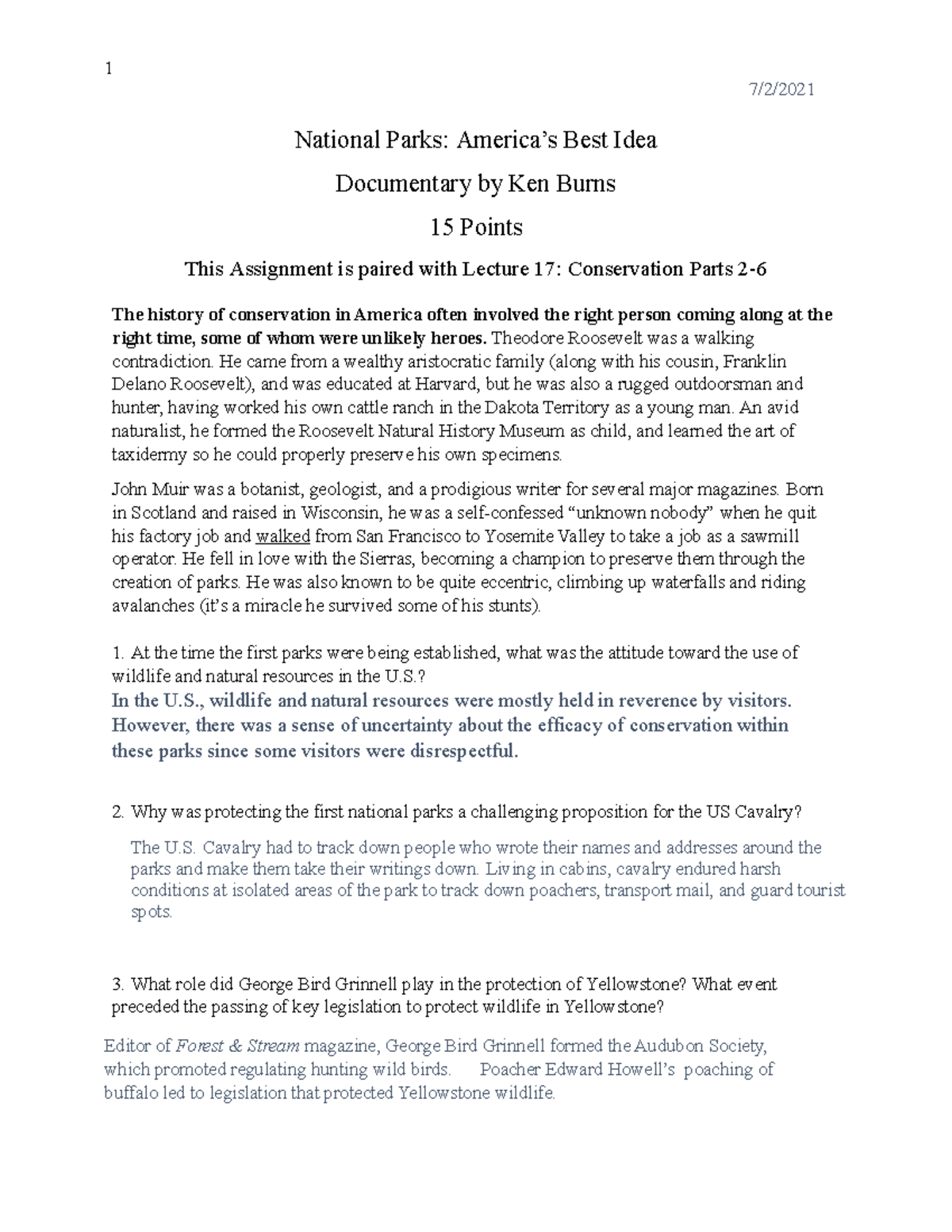 Weeks 3–4 Assignments - TERM: SUMMER II 2021 - 7/2/ National Parks ...