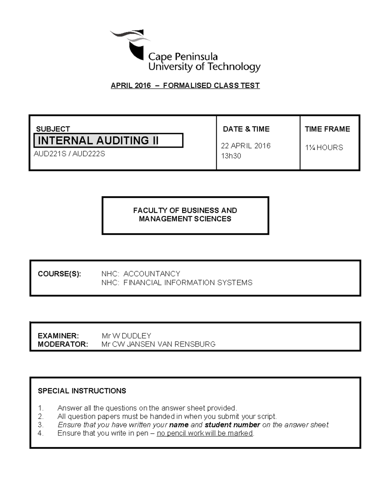 IA2 April 2016 Formalised TEST (moderated) - APRIL 2016 – FORMALISED ...