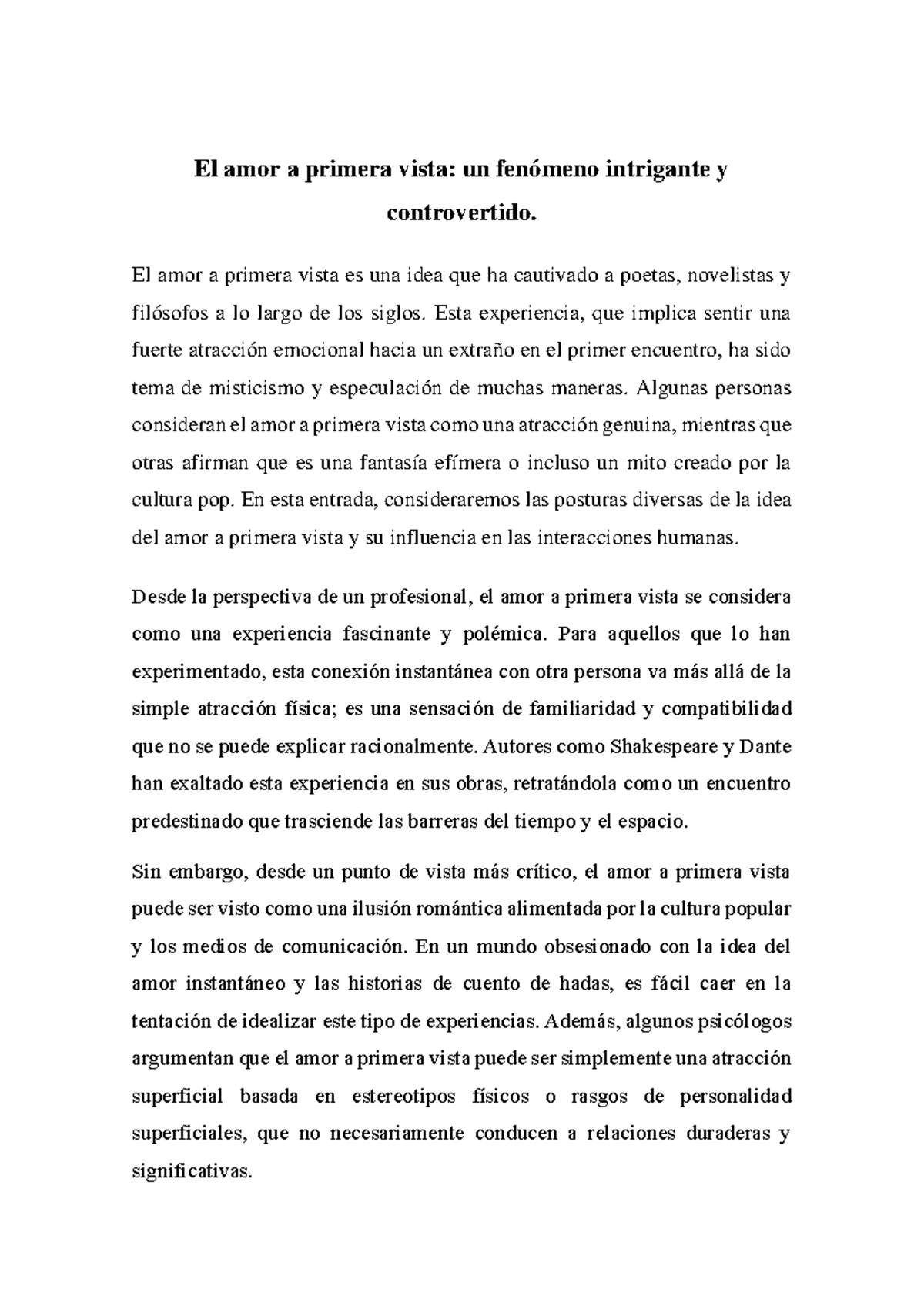 Texto Argumentativo El amor a primera vista Realizado por Arianna Arias ...