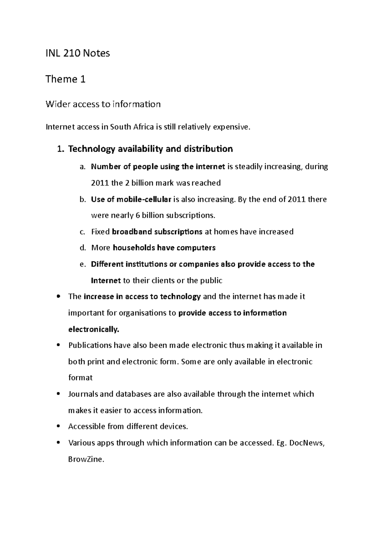 Theme 1 Notes - Summary Information science 210 - INL 210 Notes Theme 1 ...