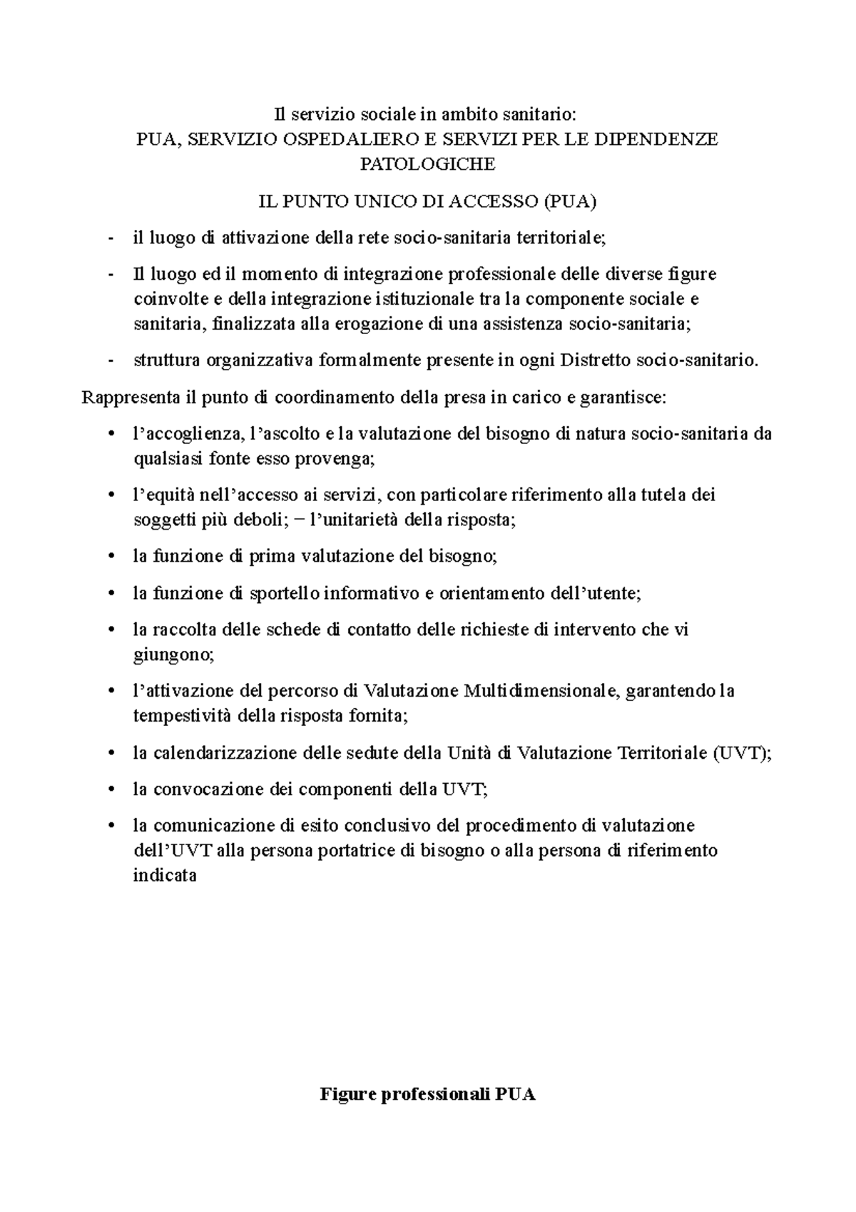 Il servizio sociale nel PUA e nel SERD - Il servizio sociale in ambito ...