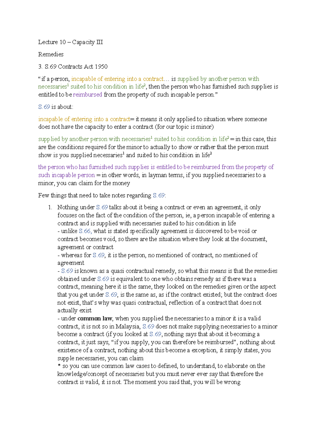 Lecture 10 Notes Iii Capacity Lecture 10 Capacity Iii Remedies 3 S Contracts Act 1950 If A