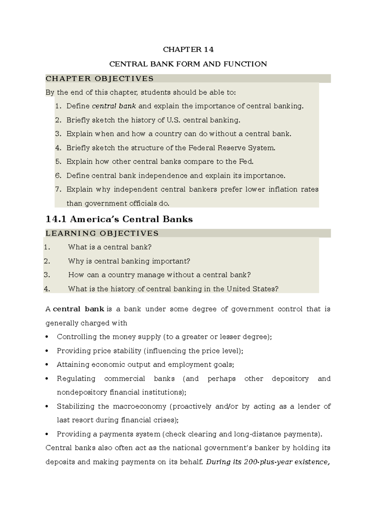 Central Bank Form and Function - CHAPTER 14 CENTRAL BANK FORM AND ...