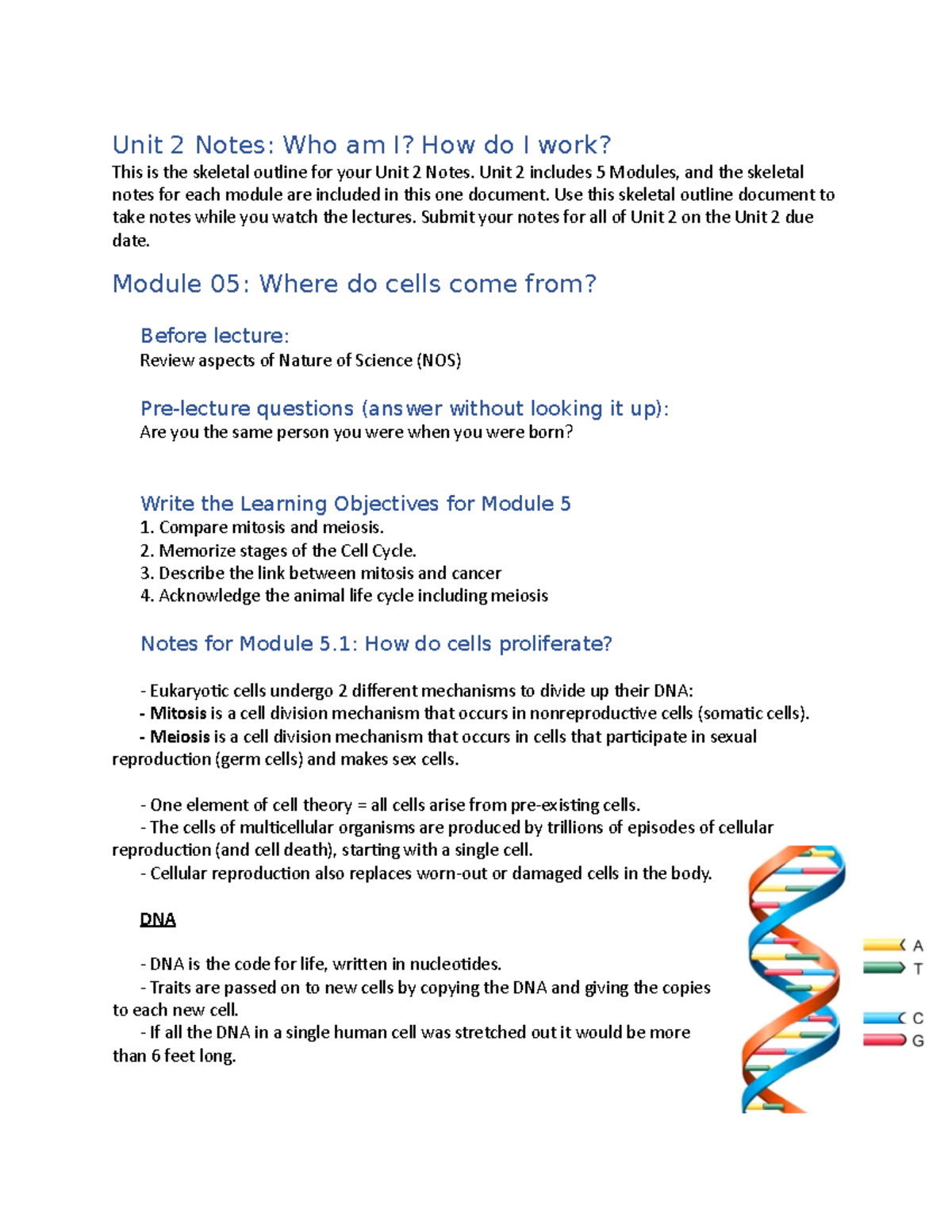 Unit 2 skeletal notes - Unit 2 Notes: Who am I? How do I work? This is ...