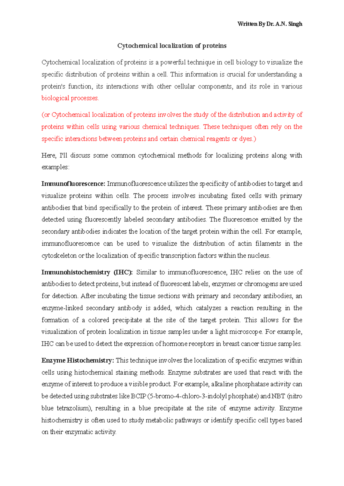 Cytochemical localization of proteins - Written By Dr. A. Singh ...