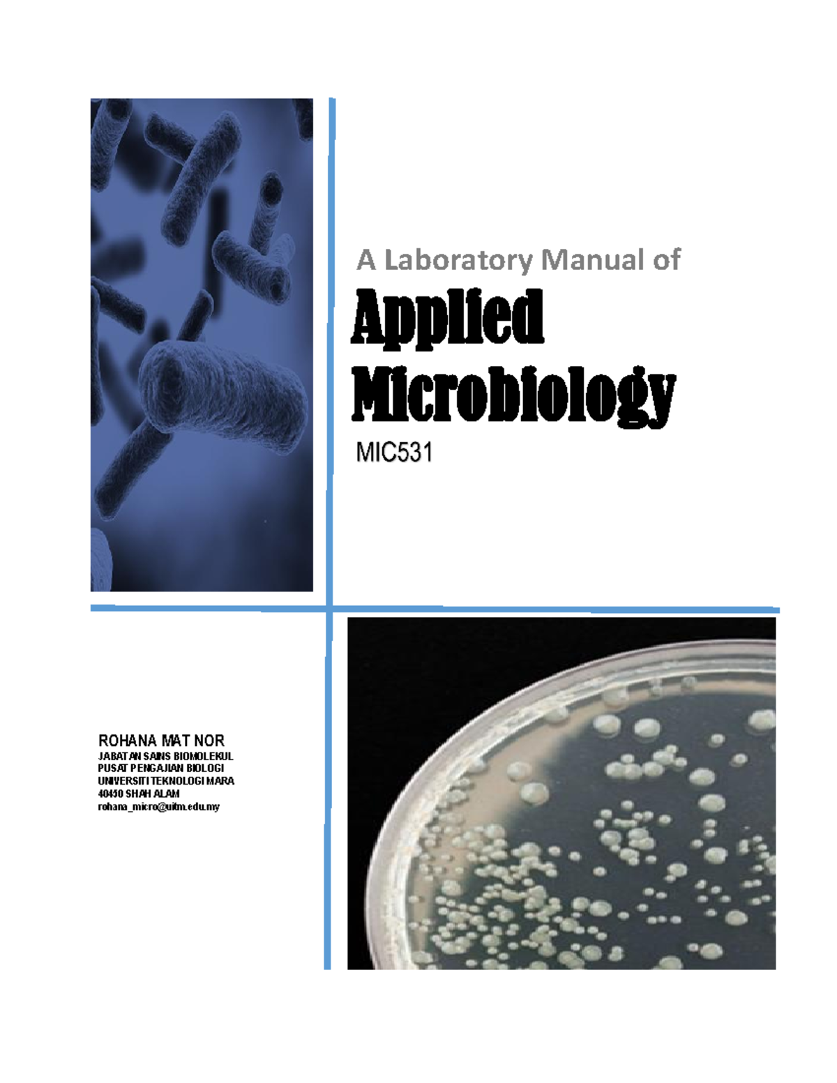 Lab Manual MIC531 - A Laboratory Manual of Applied Microbiology ROHANA ...