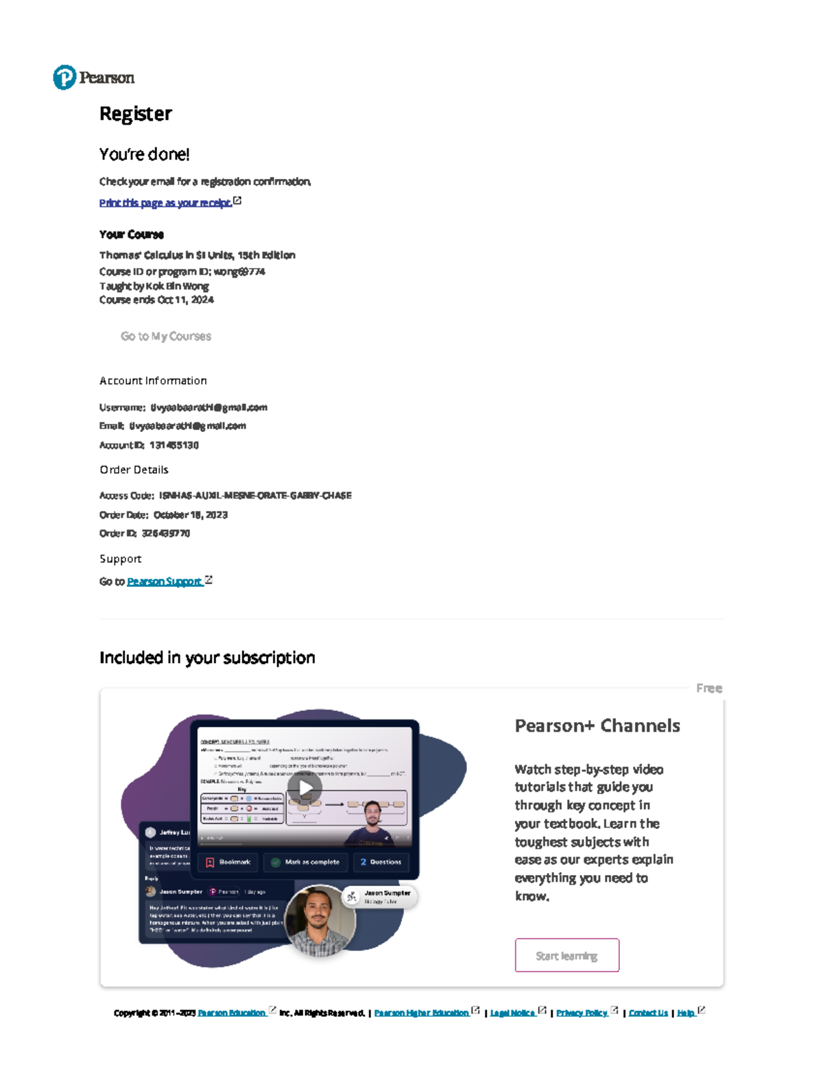 Confirmation Pearson My Lab & Mastering - Copyright © 2011–2023 Pearson ...