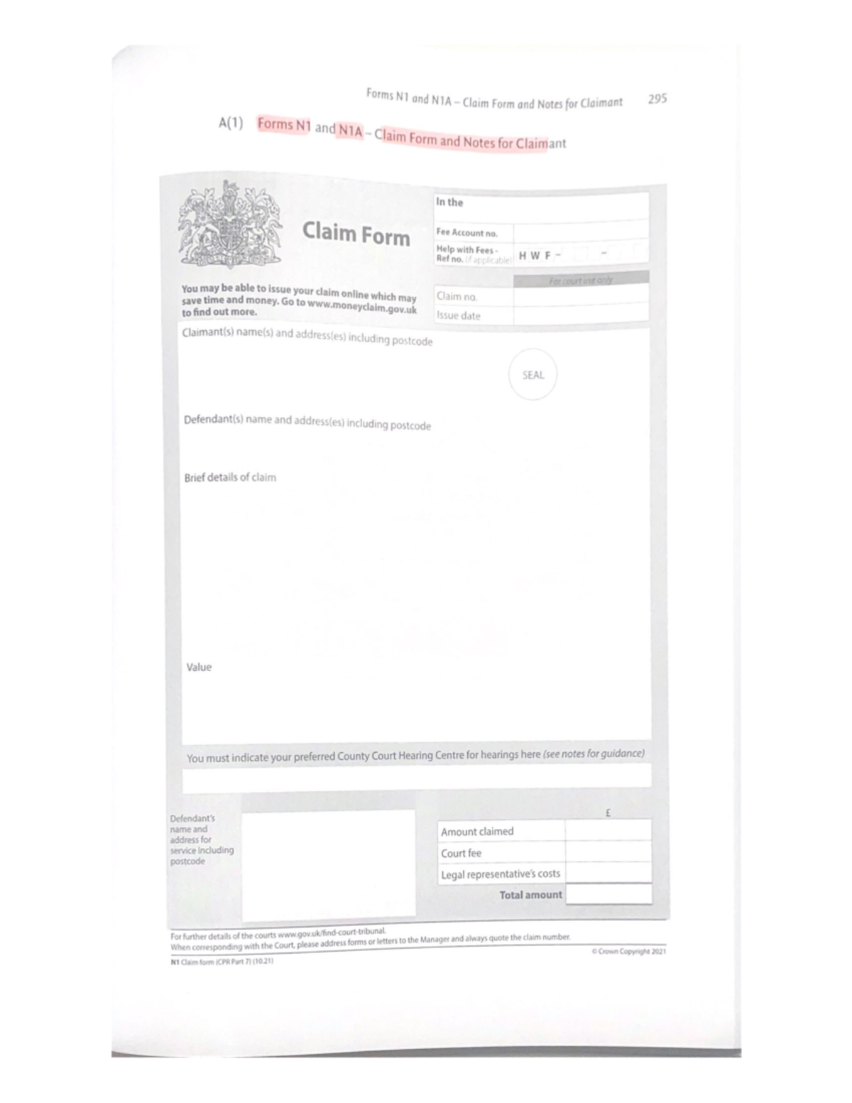 (A1) Forms N1 and N1A - Textbook source A1 relevant to workshop 3 ...