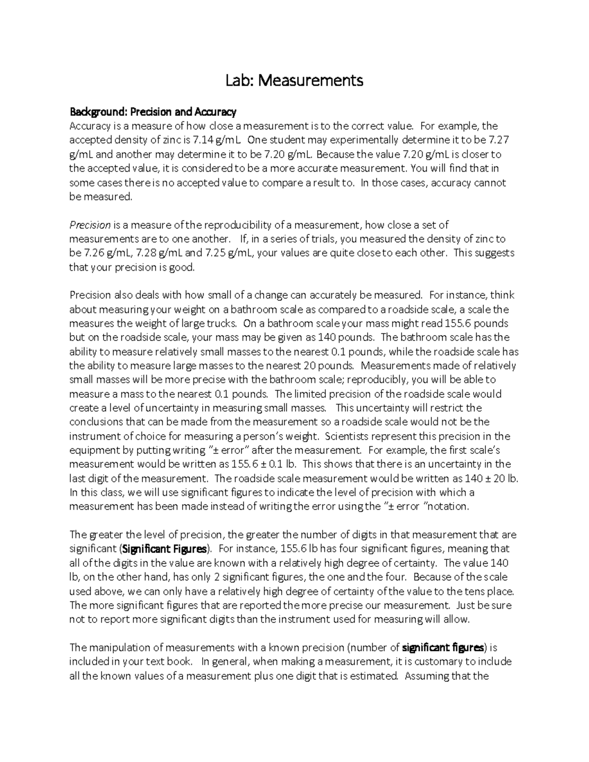 Lab 1 Measurements - Lab: Measurements Background: Precision and ...