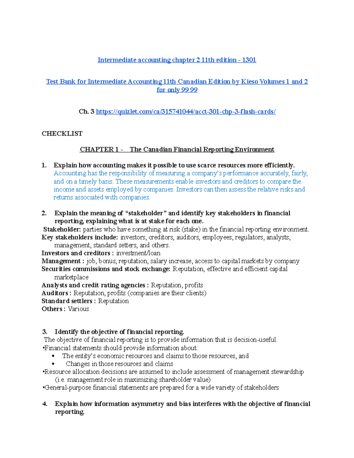 Acc 3 - review for test 1 - Intermediate accounting chapter 2 11th ...