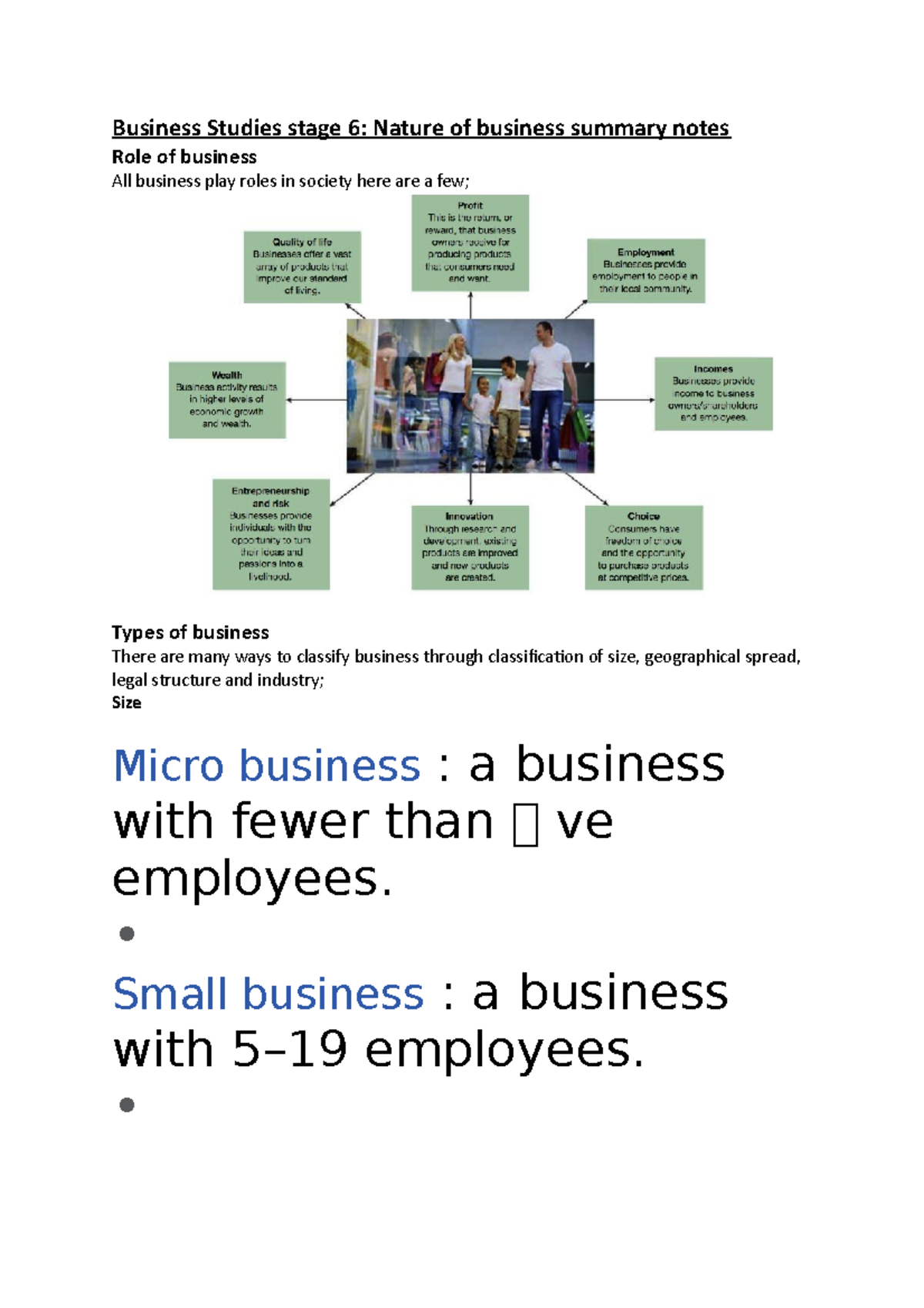 Business Studies stage 6- Topic 1 summary notes YR 11 - Business ...