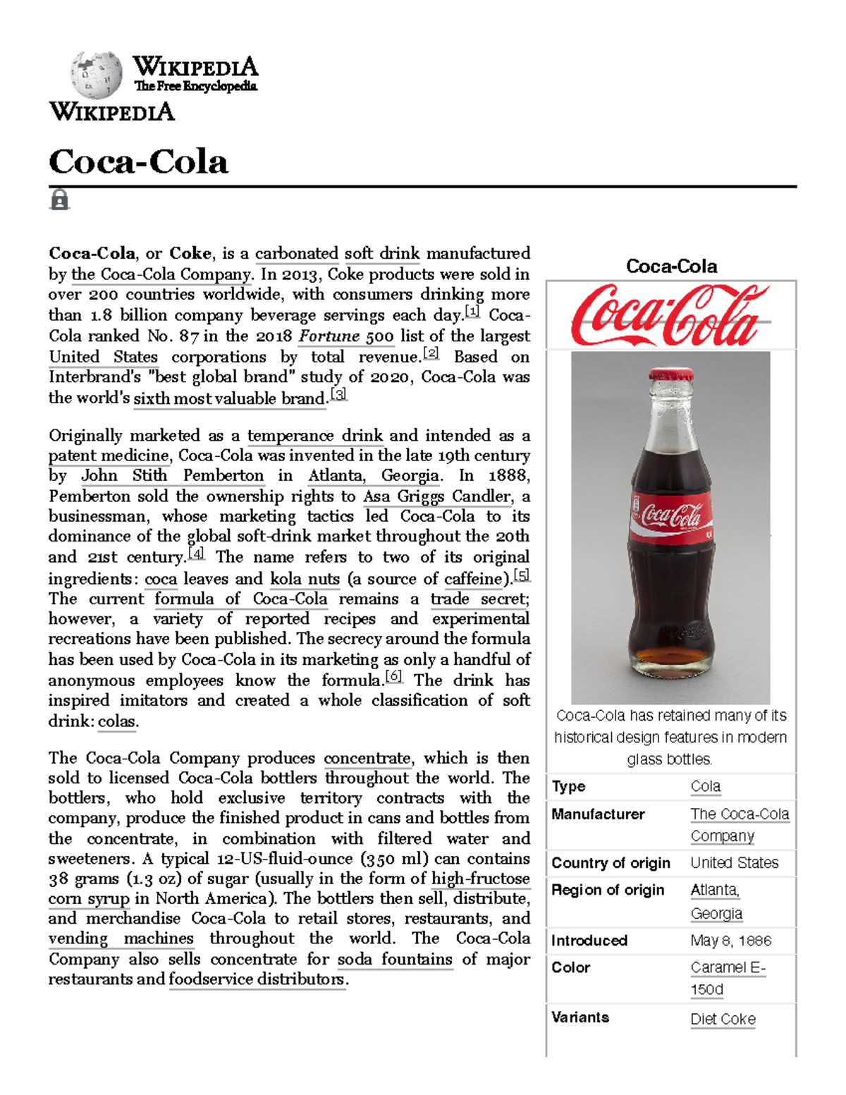 Required Reading C1 - Coca-Cola Coca-Cola has retained many of its ...