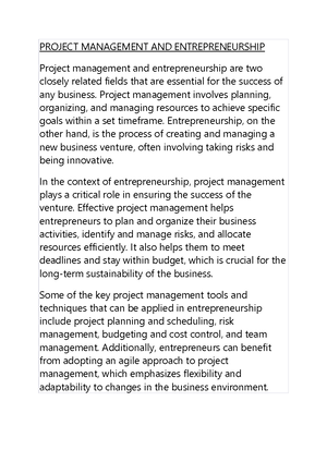 Unit 1 - Project Management and Entrepreneurship unit 1 notes - UNIT ...