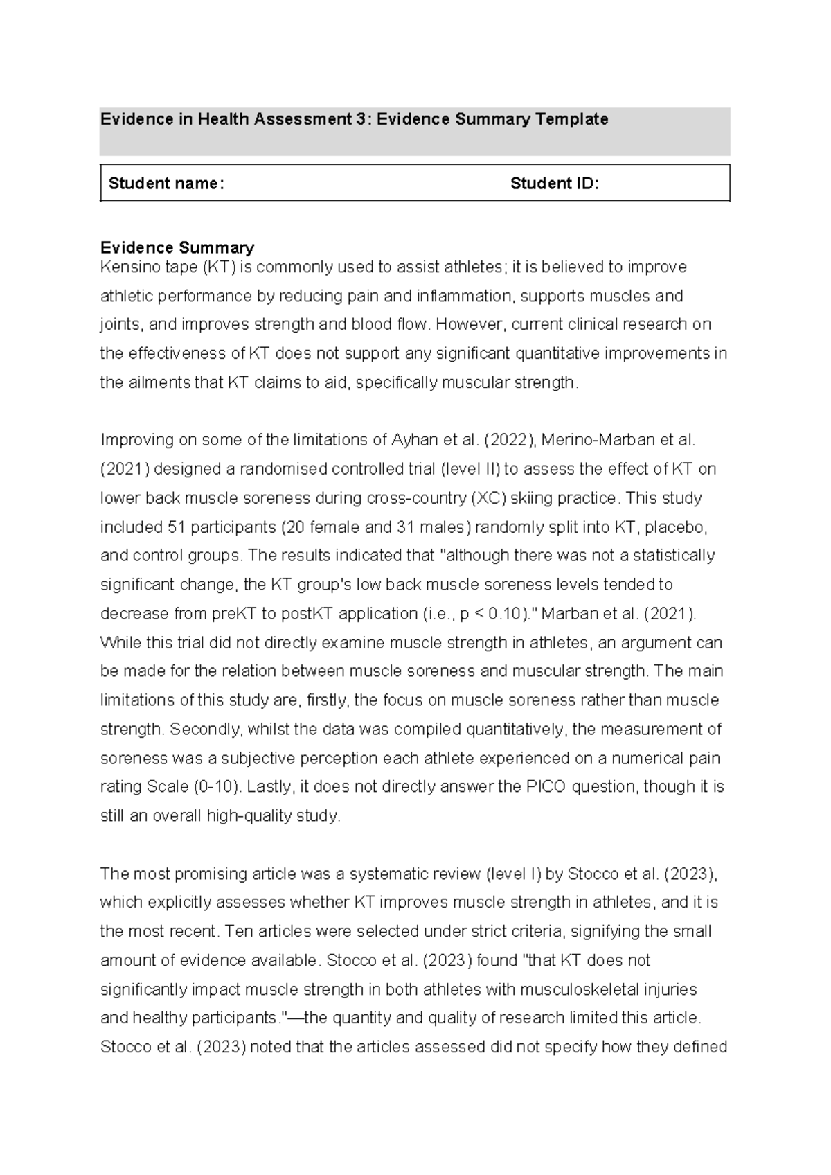 Assessment 3 Evidence Summary - Copy - Evidence in Health Assessment 3 ...
