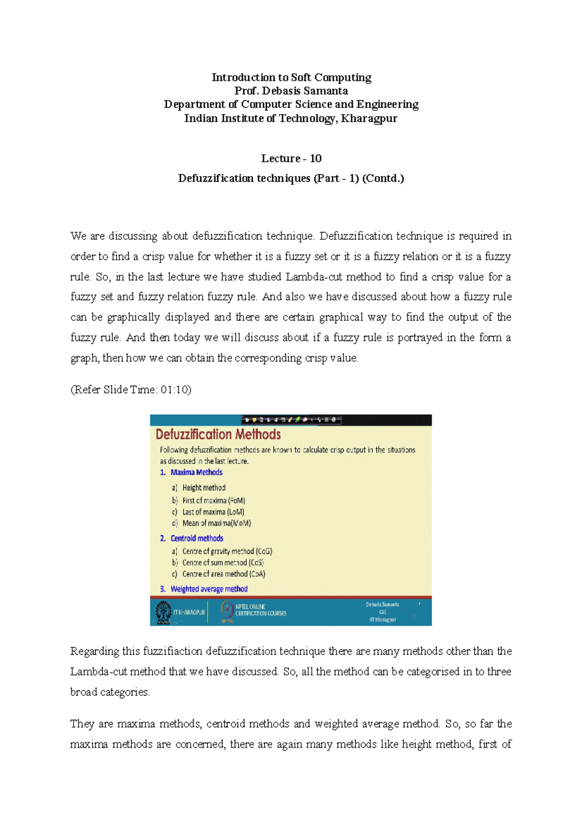 Lec10 - Computing - Introduction to Soft Computing Prof. Debasis Samanta Department of Computer ...